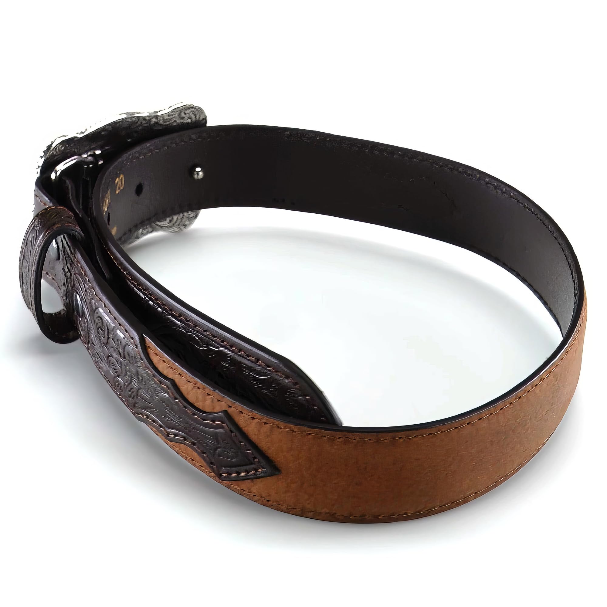 ARIAT Youth Boys Western Distressed Leather Floral Accented Belt, Brown, 26