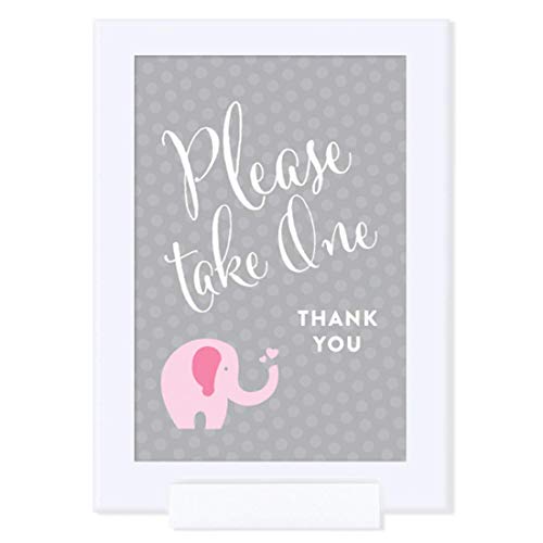 Andaz Press Birthday and Baby Shower Framed Party Sign, Double-Sided 4x6-Inch, Please Take One Party Favors Table Signage, Girl Elephant, 1-Pack, Includes Frame