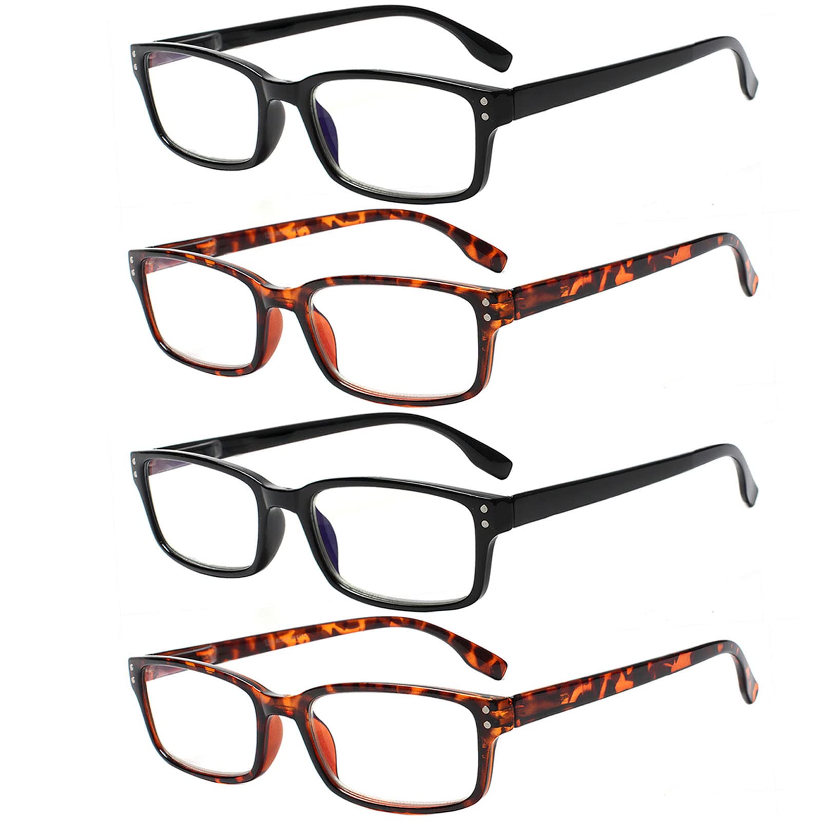 Kerecsen 4 Pack Reading Glasses for Women/Men Spring Hinges Readers Glasses Lightweight Eyeglasses (2 Black 2 Tortoise, 2.00)