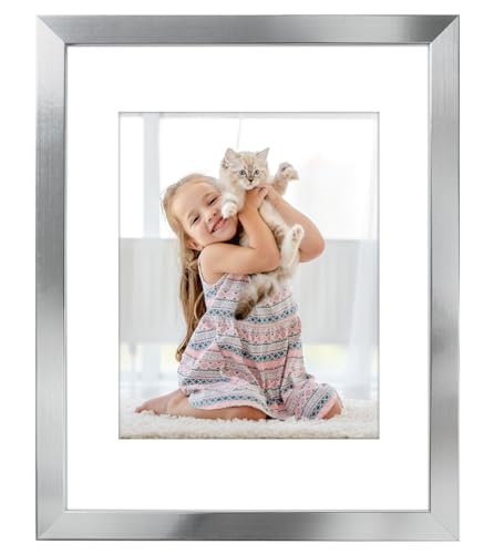 Americanflat 11x14 Picture Frame with Polished Crystal-Clear Glass - Use as 8x10 Frame with Mat or 11x14 Frame Without Mat - Signature Collection - Photo Frame for Wall Display - Silver