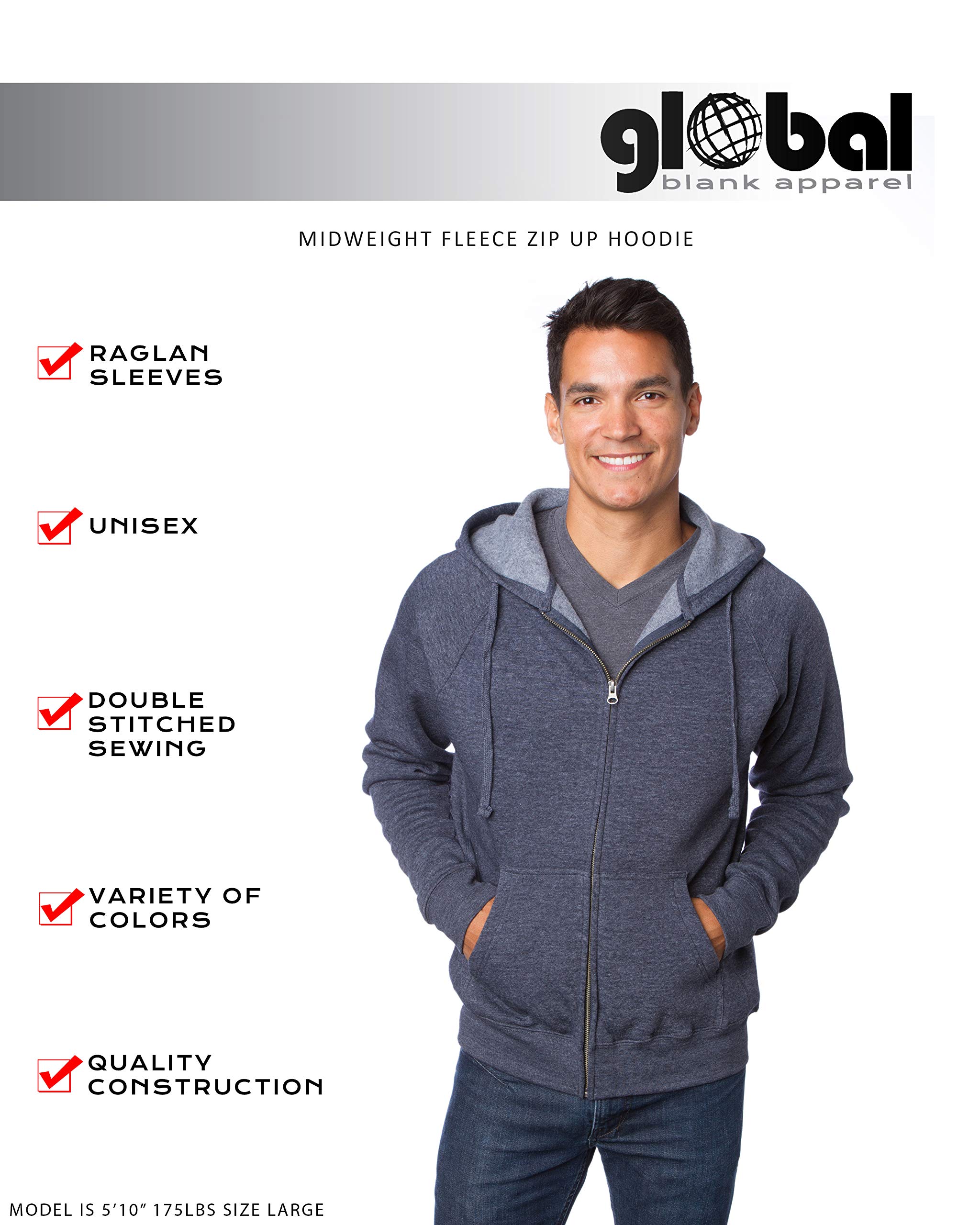 Global Blank Lightweight Zip Up Hoodies Men Extra Soft Fleece Hooded Sweatshirt Light ,Nickel,XXX Large