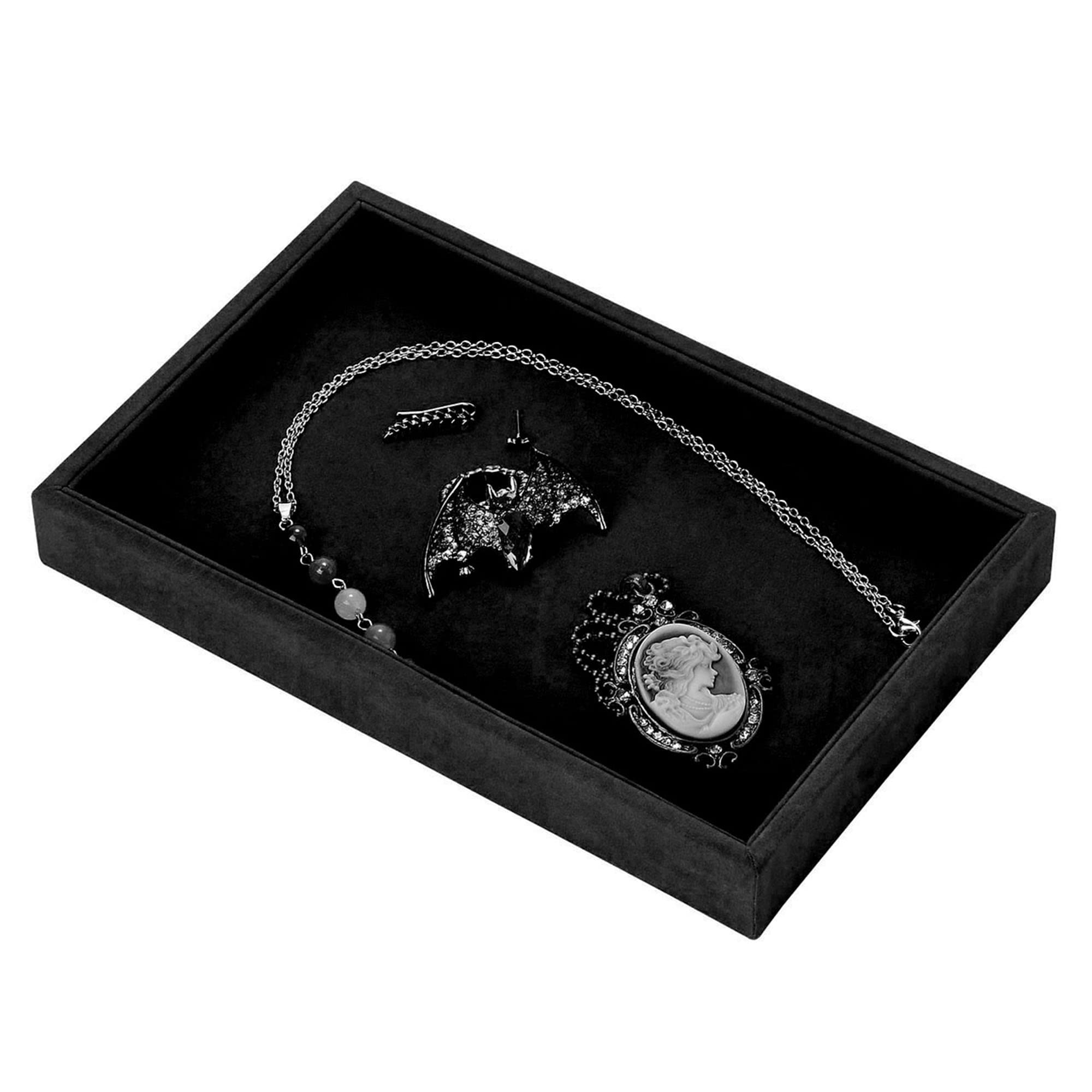 Yerwal Jewelry Tray, Velvet Jewelry Tray Showcase Display Organizer for Ring Earring Necklace Pendants Bracelet (Black#1)