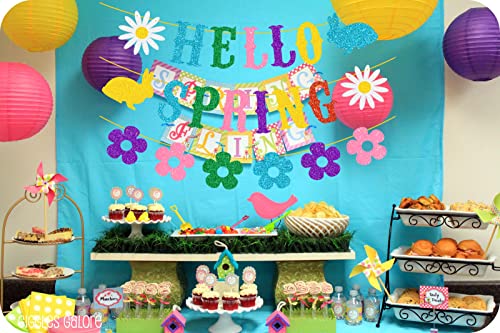 Hello Spring Banner, Spring Banner Garland, Spring Decorations for the Home, Spring Easter Theme Party Decorations, Spring Flower Banner Garland, Indoor Outdoor Mantel Fireplace Hanging Decor