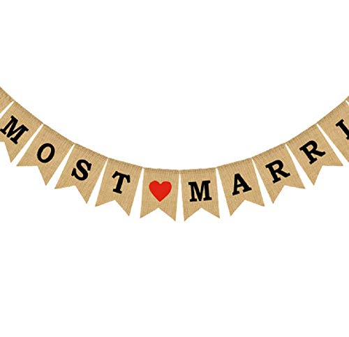 Almost Married Banner Burlap Banner Sign Garland Pre-Strung for Wedding Rehearsal Dinner Decorations