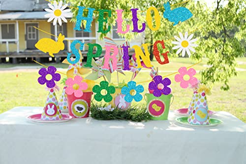 Hello Spring Banner, Spring Banner Garland, Spring Decorations for the Home, Spring Easter Theme Party Decorations, Spring Flower Banner Garland, Indoor Outdoor Mantel Fireplace Hanging Decor