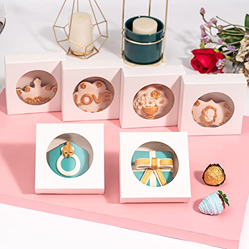 RomanticBaking 100 Pack individul Pyo Valentine Cookies Boxes With Window 4 3/8" x 4 3/8" x 1 1/5" Small Gift Boxes Mini Dount Boxes Pie Boxes
