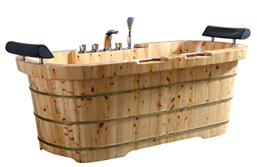 Alfi Brand AB1130 2 Person Free Standing Cedar Wooden Bathtub with Fixtures & Headrests, 65"L x 30.75"W x 23.63"H, Natural Wood