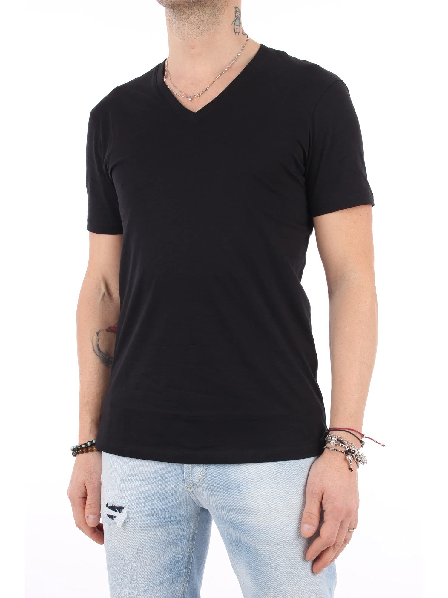 A|X Armani Exchange Men's Basic Pima V Neck Tee, Black, Large
