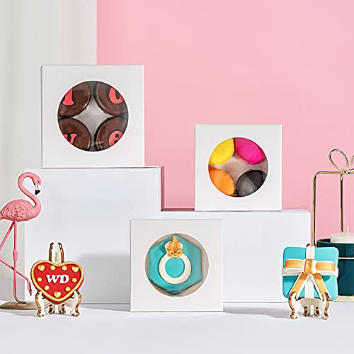 RomanticBaking 100 Pack individul Pyo Valentine Cookies Boxes With Window 4 3/8" x 4 3/8" x 1 1/5" Small Gift Boxes Mini Dount Boxes Pie Boxes