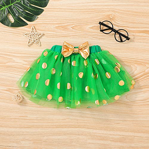 St.Patrick 's Day Newborn Baby Girl Short Sleeve Round Neck Romper Tops+Dots Tutu Tulle Skirt+Headband 3pcs Clothes Set (Green, 0-3 Months)