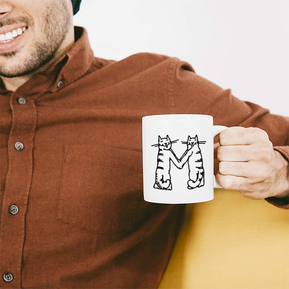 M Cats Initial Monogram Personalized Letter M Ceramic Mug Coffe Cup 11 oz