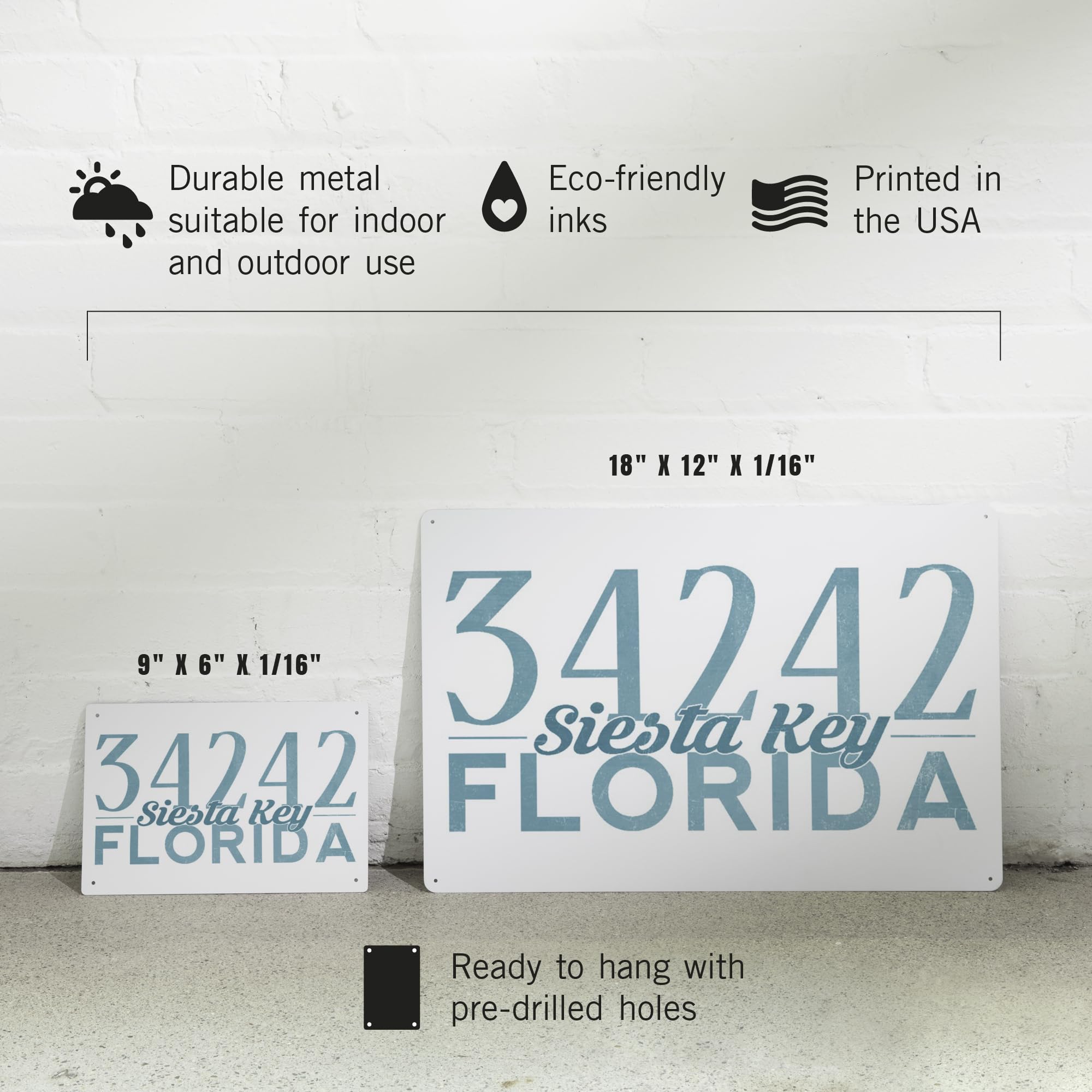 Lantern Press 12x18 Inch Metal Sign, Siesta Key, Florida, Local Zip Code