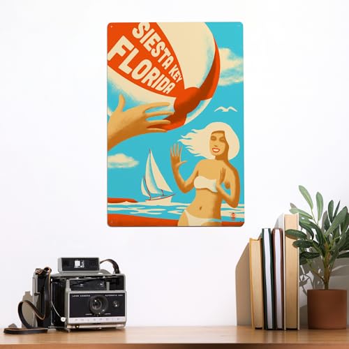 Lantern Press 12x18 Inch Metal Sign, Siesta Key, Florida, Beach Scene
