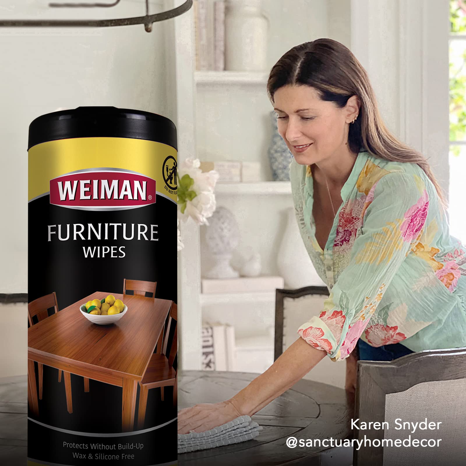 Weiman Wood Polish and Cleaning Wipes, For Furniture Cleaner, Protect from Watermarks, Stains & Aging, No Build-Up, UVX-15 Prevent Drying, Fading & Discoloration, 2 Pack with Microfiber Cloth