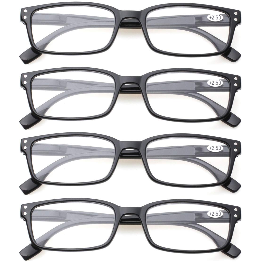 Kerecsen 4 Pack Reading Glasses for Women/Men Spring Hinges Readers Glasses Lightweight Eyeglasses (4 Pack Black, 1.5)