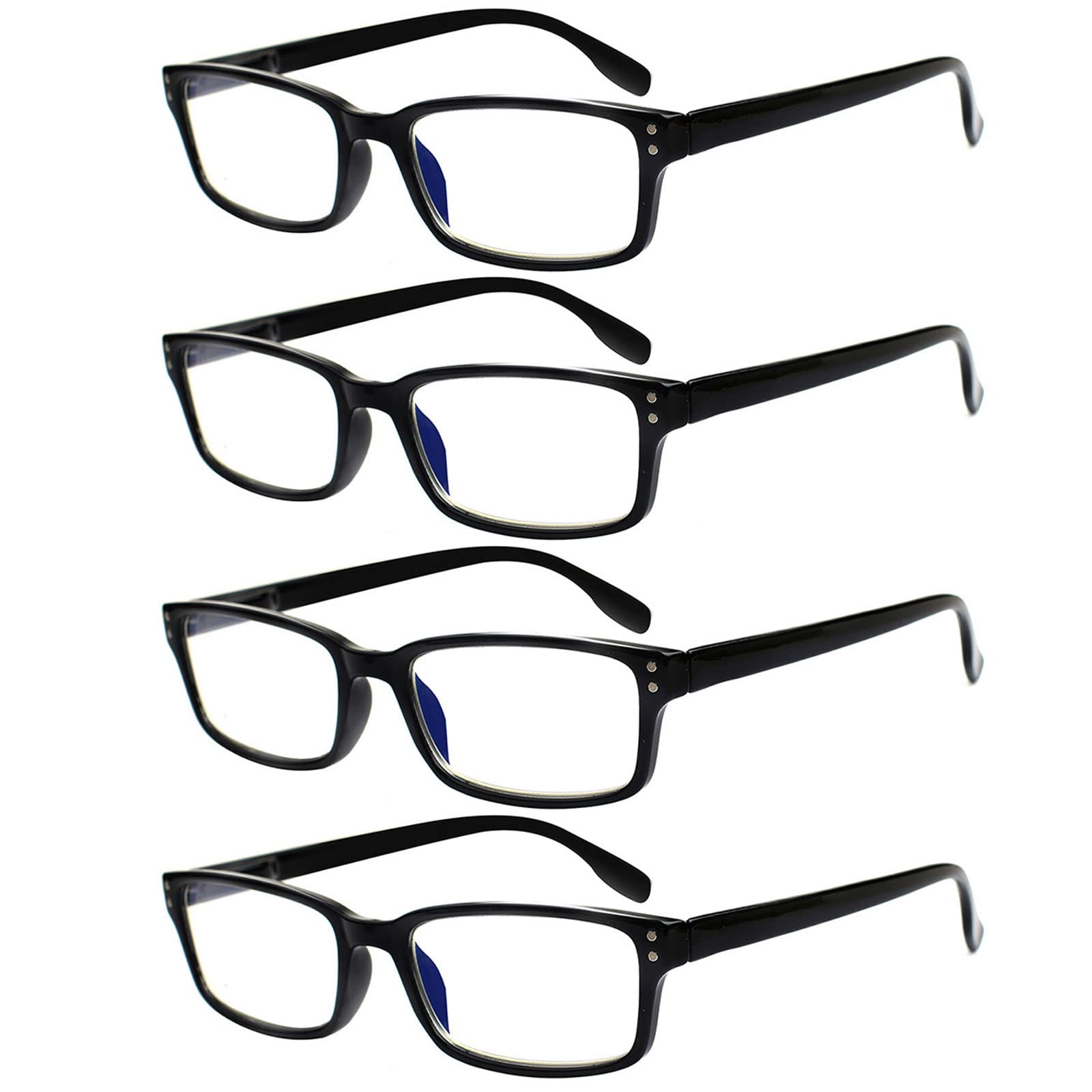 Kerecsen 4 Pack Reading Glasses for Women/Men Spring Hinges Readers Glasses Lightweight Eyeglasses (4 Pack Black, 1.5)