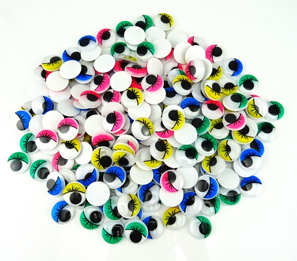 Yueton 200pcs Adhesive Back Mix Color Mini Wiggle Eyes with Eyelash Small Plastic Round Moving Googly Eyes for Children School Classroom Home Arts & Crafts Models (20mm)