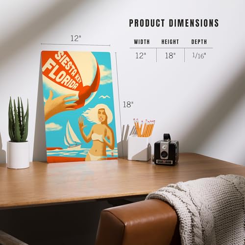 Lantern Press 12x18 Inch Metal Sign, Siesta Key, Florida, Beach Scene