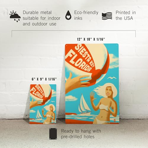 Lantern Press 12x18 Inch Metal Sign, Siesta Key, Florida, Beach Scene