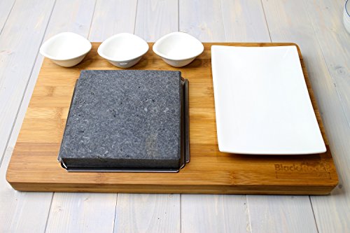 Black Rock Grill Steak On The Stone Set, Hot Rock Grill Table Top Lava Cooking Stone (One Gift Set)