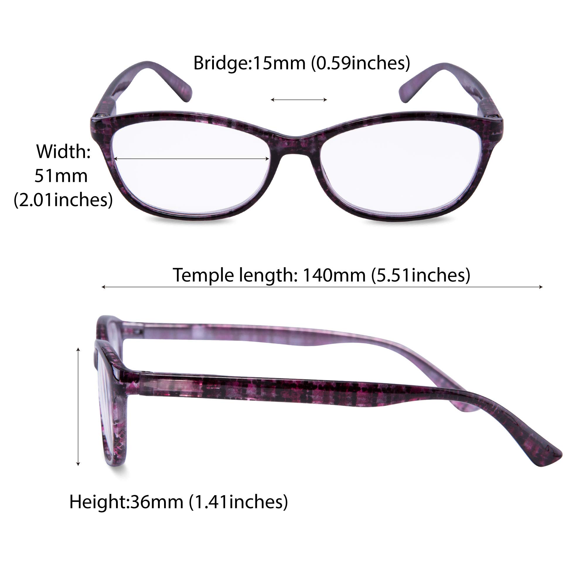 EYEGUARD High Magnification Power 2 Pairs Spring Hinge Reading Glasses Ultra Clear Women Readers(+4.50+5.00 +5.50+6.00)
