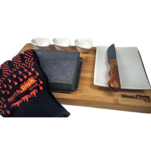 Black Rock Grill Steak On The Stone Set, Hot Rock Grill Table Top Lava Cooking Stone (One Gift Set)