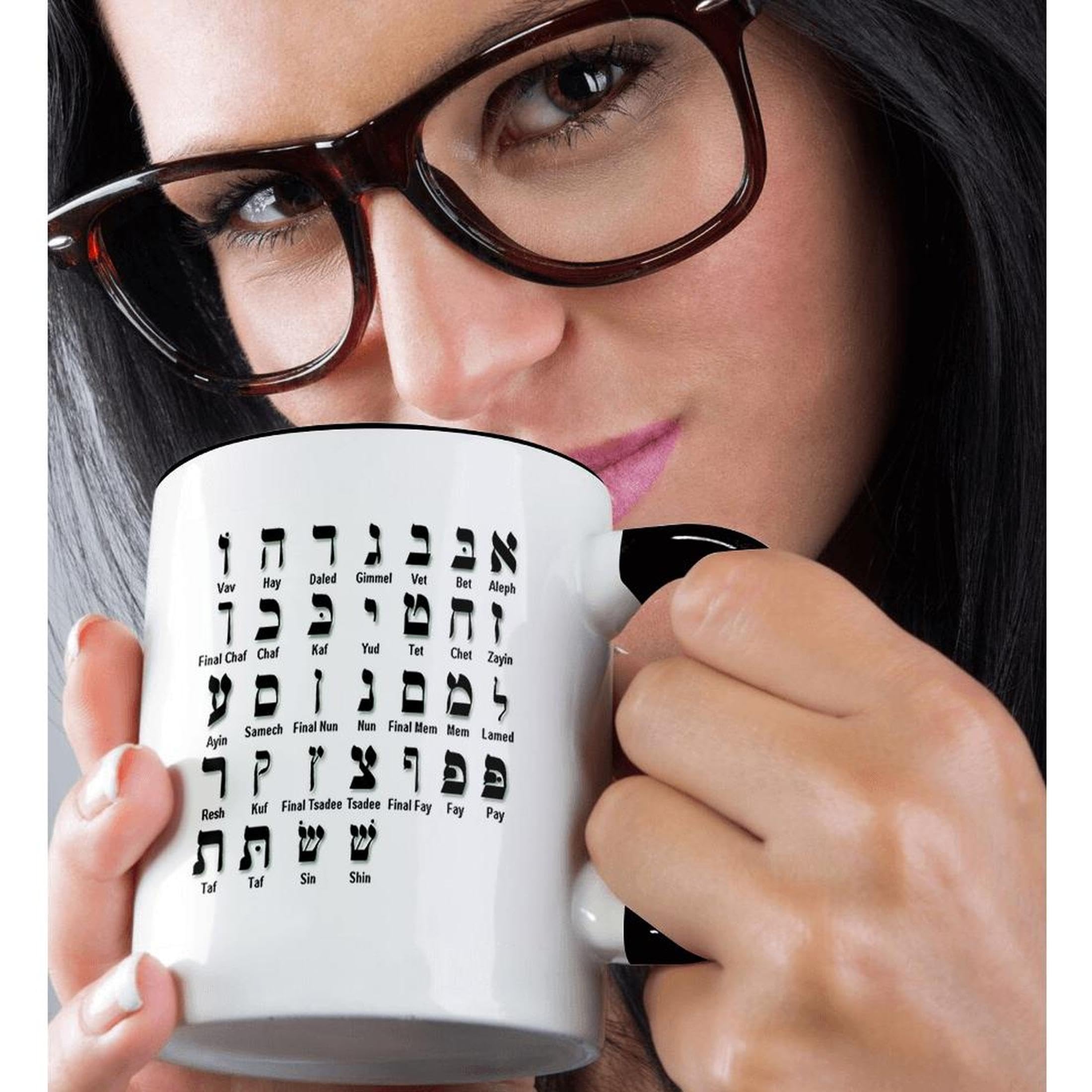 3dRose Print of The Hebrew Alphabet Mug, 11 oz, Black