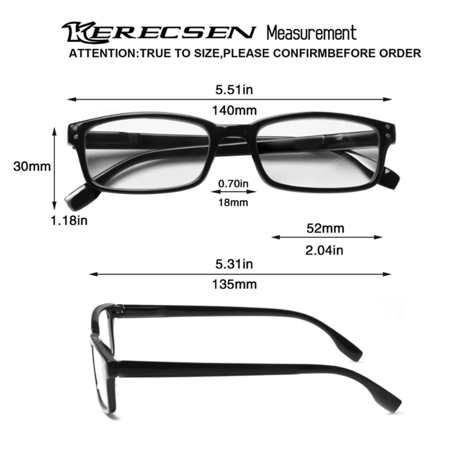 Kerecsen 4 Pack Reading Glasses for Women/Men Spring Hinges Readers Glasses Lightweight Eyeglasses (4 Pack Black, 2.75)
