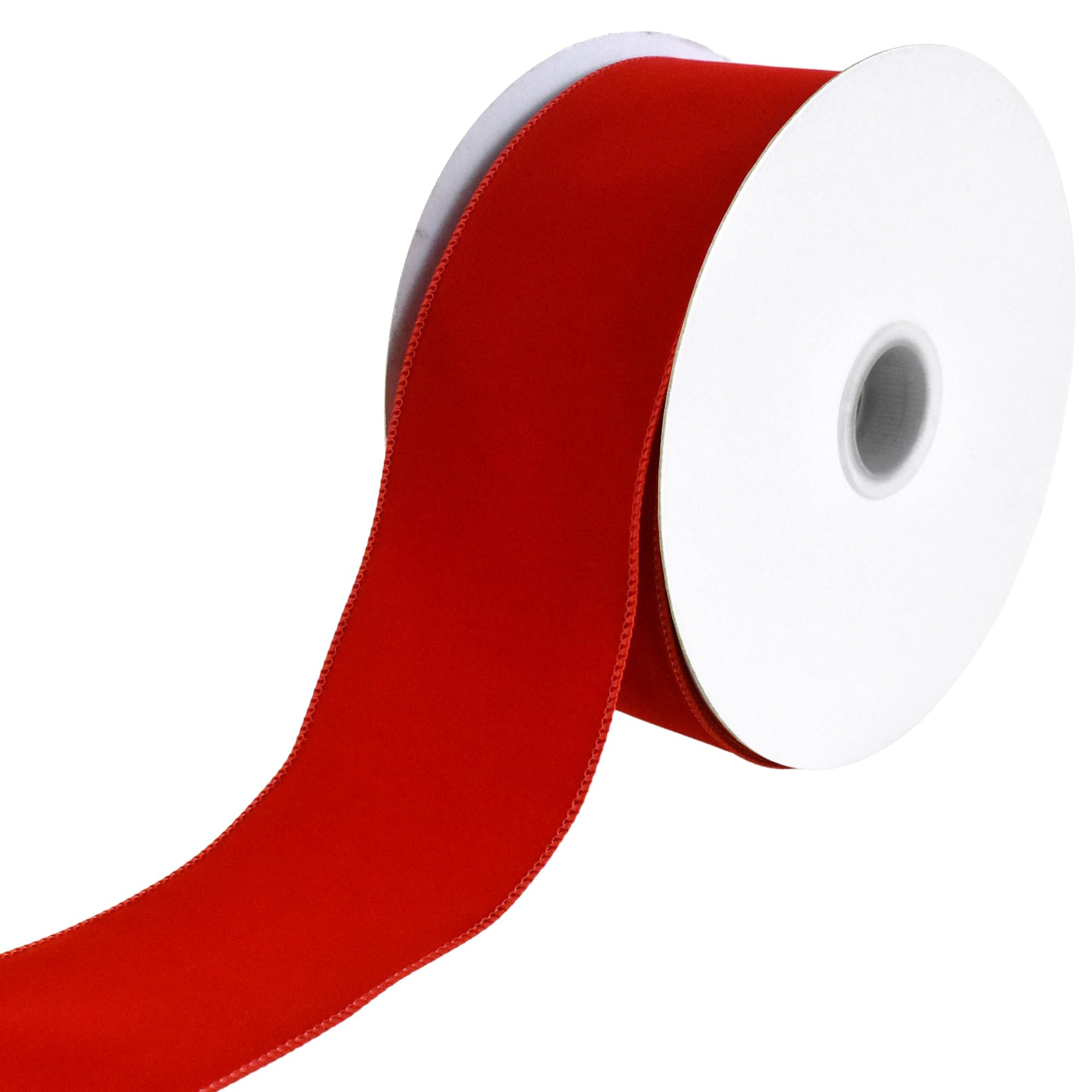 Homeford Velvet Christmas Ribbon Wired Edge, 4-Inch, 50-Yard, Red