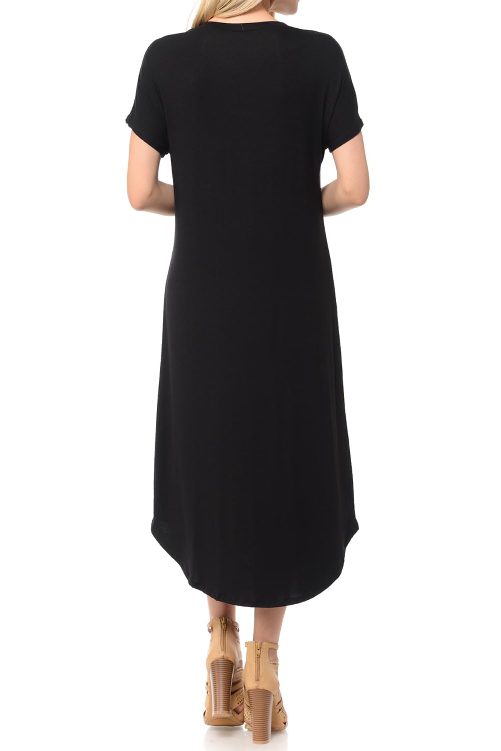 iconic luxe Women's Casual Loose-Fit Midi T-Shirt Dress – Short Sleeve, Soft Stretchy Fabric, Lightweight Large Black