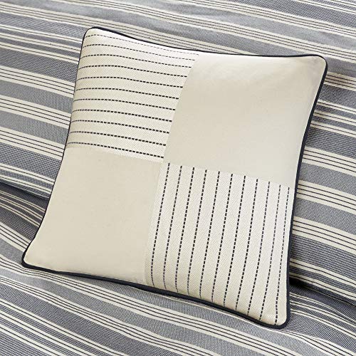 Madison Park Signature Cozy Comforter Set - All Season Bedding Combo Filled Insert and Removable Duvet Cover, Shams, Decorative Pillows, Stripe Blue King (110 in x 96 in) 10 Piece