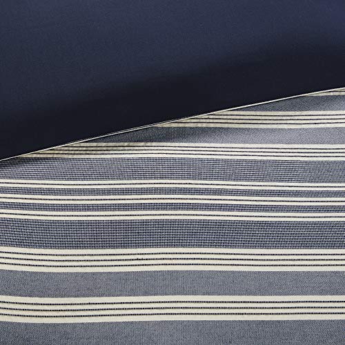 Madison Park Signature Cozy Comforter Set - All Season Bedding Combo Filled Insert and Removable Duvet Cover, Shams, Decorative Pillows, Stripe Blue King (110 in x 96 in) 10 Piece