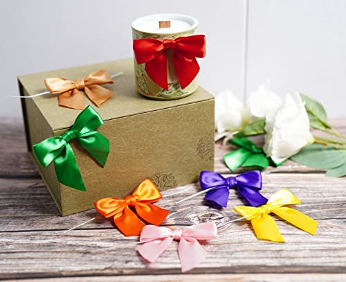 Rainbow Pana 120 Pack Twist Tie Bows for Treat Bags 2.5" White Satin Ribbon Bows for Package Craft Gift Wrapping Decoration