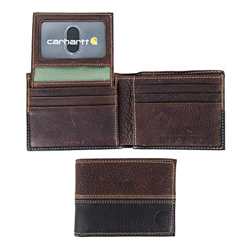 Carhartt Men's Billfold Wallet, Leather Two-Tone (Brown & Black), One Size