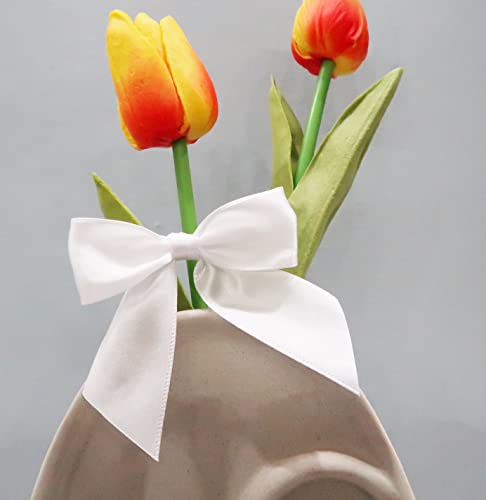 Rainbow Pana 120 Pack Twist Tie Bows for Treat Bags 2.5" White Satin Ribbon Bows for Package Craft Gift Wrapping Decoration