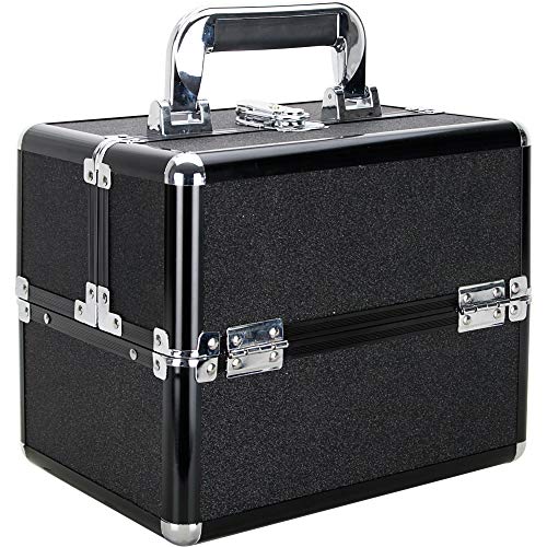 Ver Beauty 2-Tiers Extendable Trays Art Craft Supplies Storage Portable Box Tool Case Organizer Travel β VK002, Black Glitter