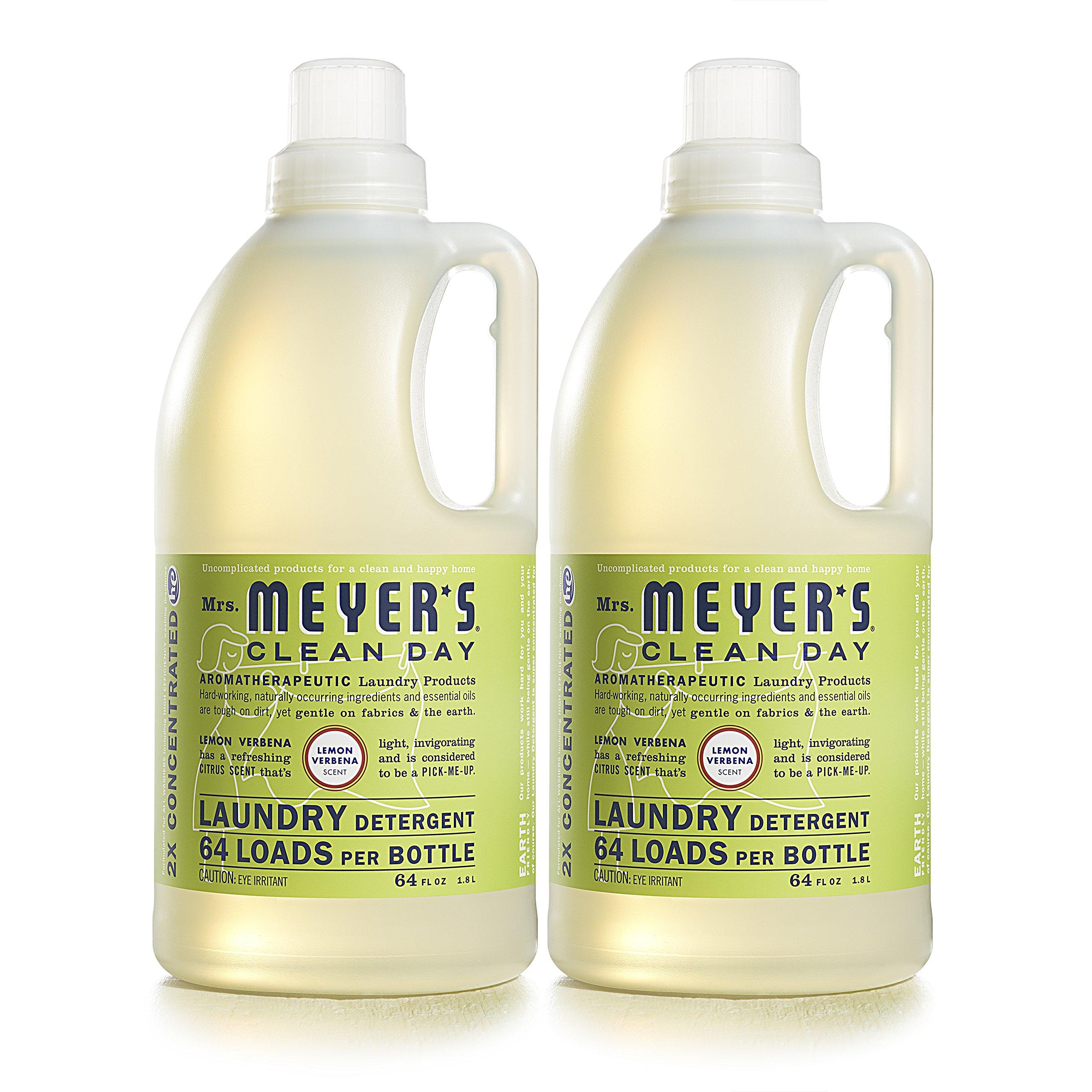 MRS. MEYER'S Clean Day Liquid Laundry Detergent, Biodegradable Formula Infused with Essential Oils, Lemon Verbena, 64 oz - Pack of 2 (128 Loads)