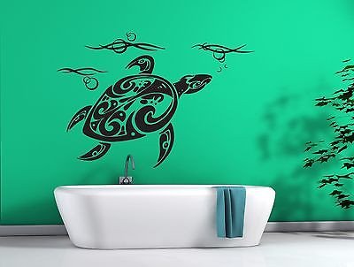 Large Wall Sticker Sea Turtle Carapace Head Sea Waves Vinyl Decal (n338) Black