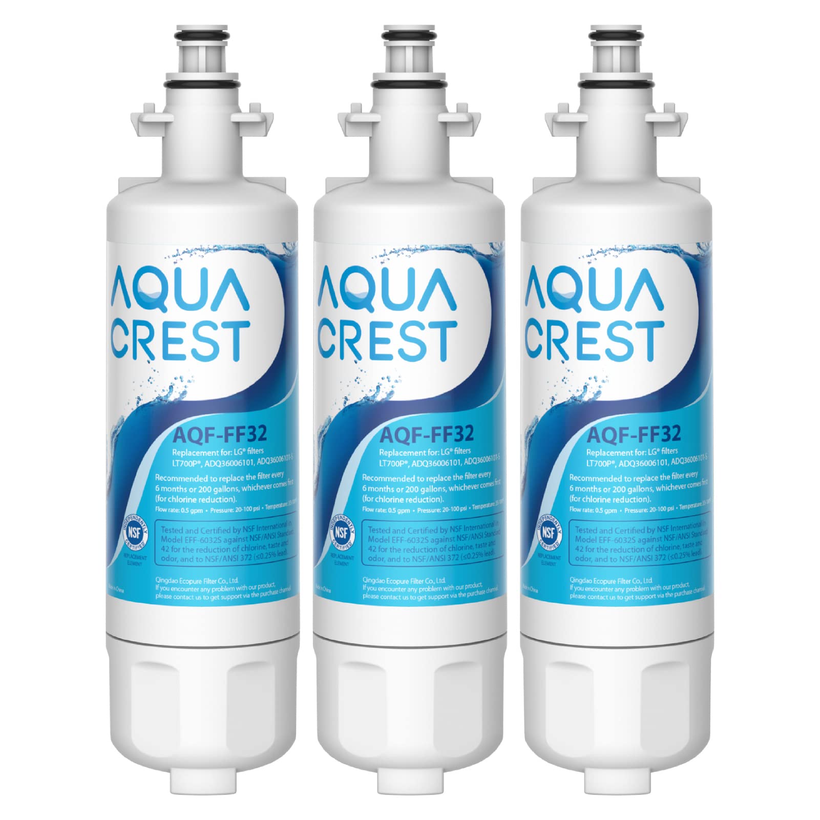 AQUA CREST 469690 ADQ36006101 Refrigerator Water Filter, Replacement for LG® LT700P®, Kenmore® 9690, 46-9690, ADQ36006102, LFXS30766S, HDX FML-3, RFC1200A, PL-500, 3 Pack