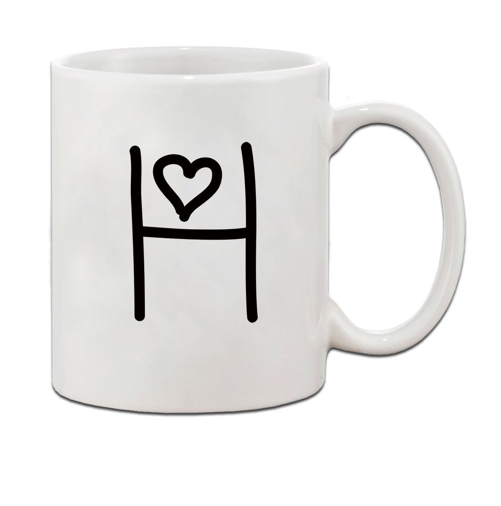"H" Love Hearts Initial Monogram Personalized Letter H Ceramic Mug Coffe Cup - Holiday Christmas Hanukkah Gift for Men & Women