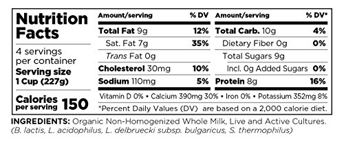 Maple Hill Creamery Organic Cream on Top Yogurt - USDA Organic Whole Milk Yogurt – Unsweetened No Sugar Added– 100% Certified Grass-Fed Yogurt, Plain, 32 oz