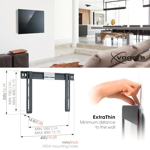 Vogel's THIN 405 flat TV wall mount for 26-55 inch TVs | Max. 55 lbs (25 kg) | Max. VESA 400x400 | Ultra slim TV wall mount | TÜV certified