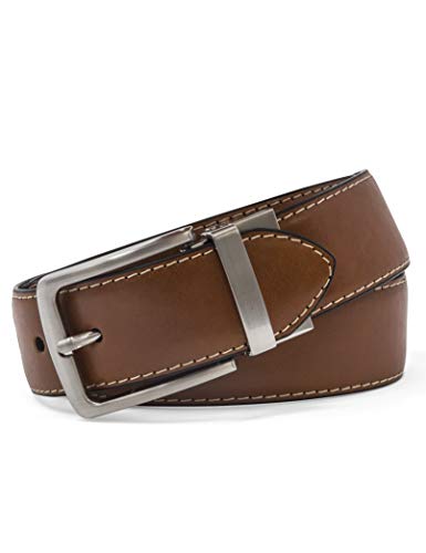 Steve Madden Men's Dress Casual Every Day Leather Belt, Cognac/Black (Feather Edge), 36