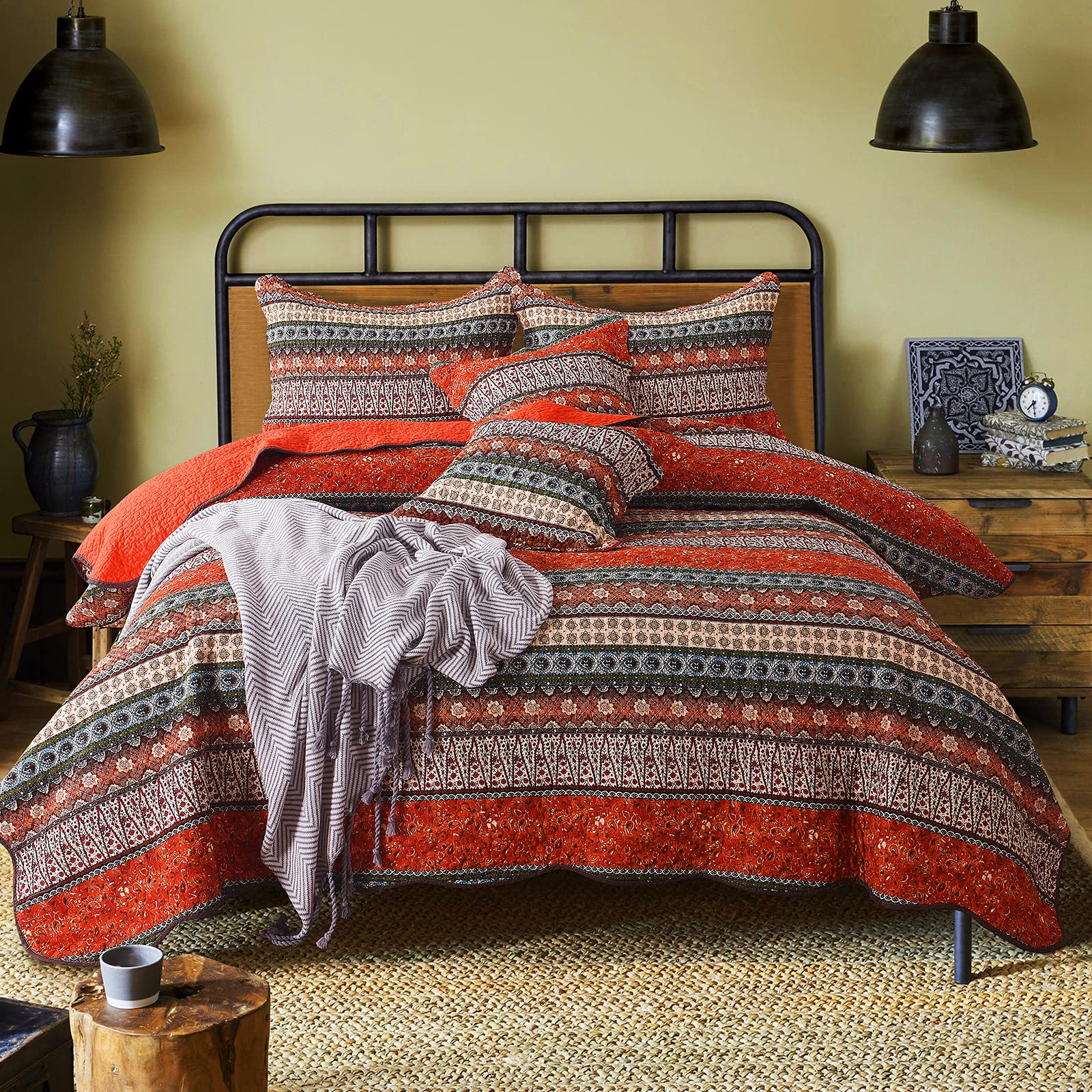Best Striped Classical Cotton 3-Piece Patchwork Bedspread Quilt Sets Queen