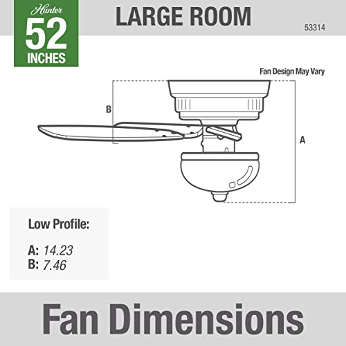 Hunter Fan Company, 53314, 52 inch Newsome Premier Bronze Low Profile Ceiling Fan with LED Light Kit and Pull Chain