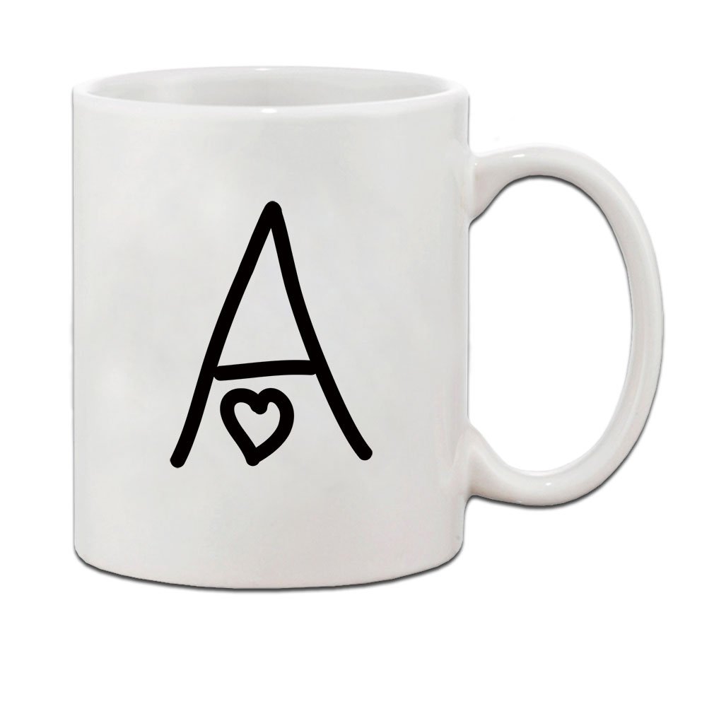 A Love Hearts Initial Monogram Personalized Letter A Ceramic Mug Coffe Cup Holiday Christmas Hanukkah Gift For Men & Women