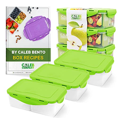 By Caleb Company 3 Pack Green Bento Boxes - 39 Ounce Divided Food Storage Containers With Lids - Leakproof, BPA Free Bento Lunch Box for Adults & Kids Lunches Is Safe For Dishwasher & Microwave