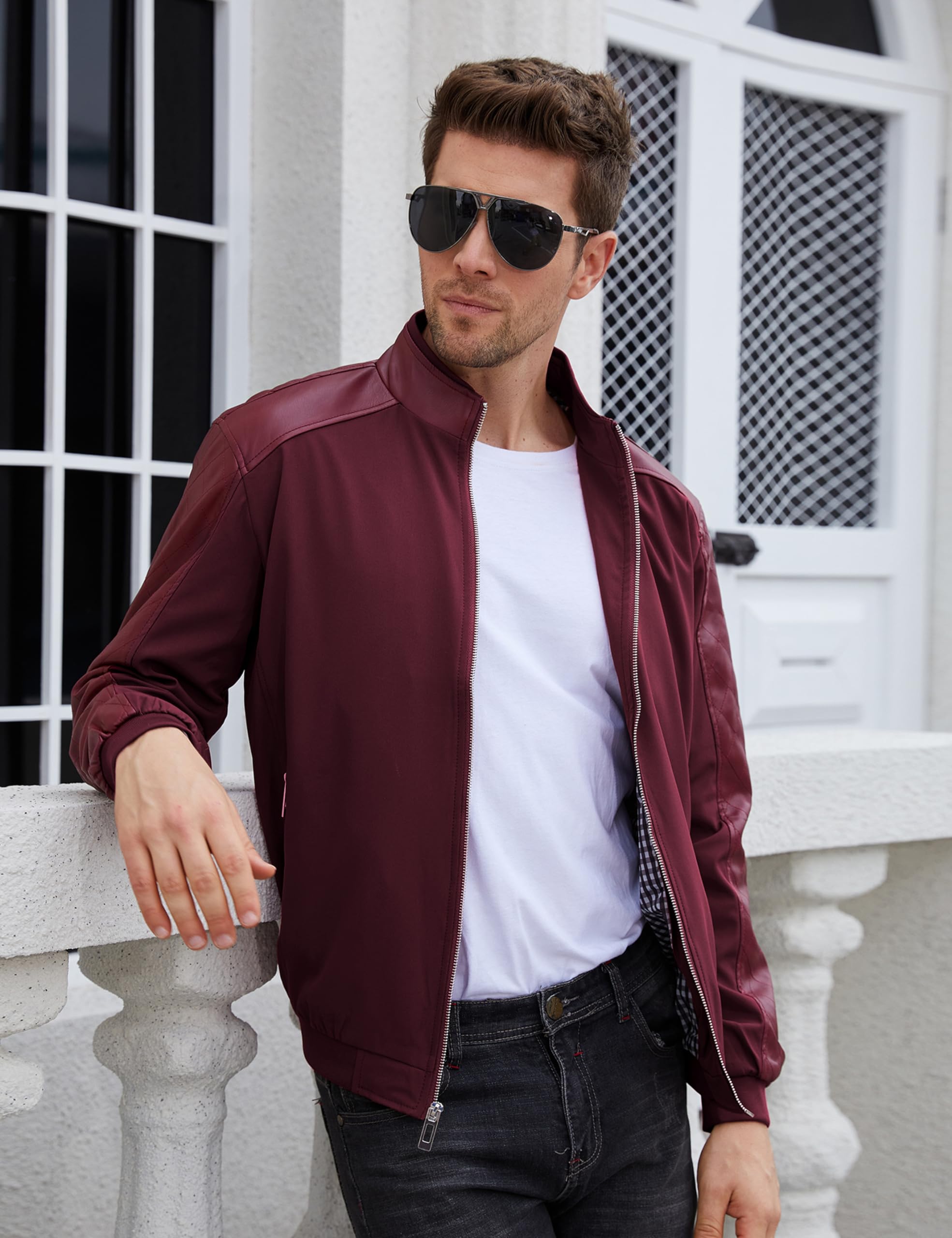 Tanming Men's Casual Slim Fit Lightweight Zip Up Softshell Bomber Jacket (Small, Red)