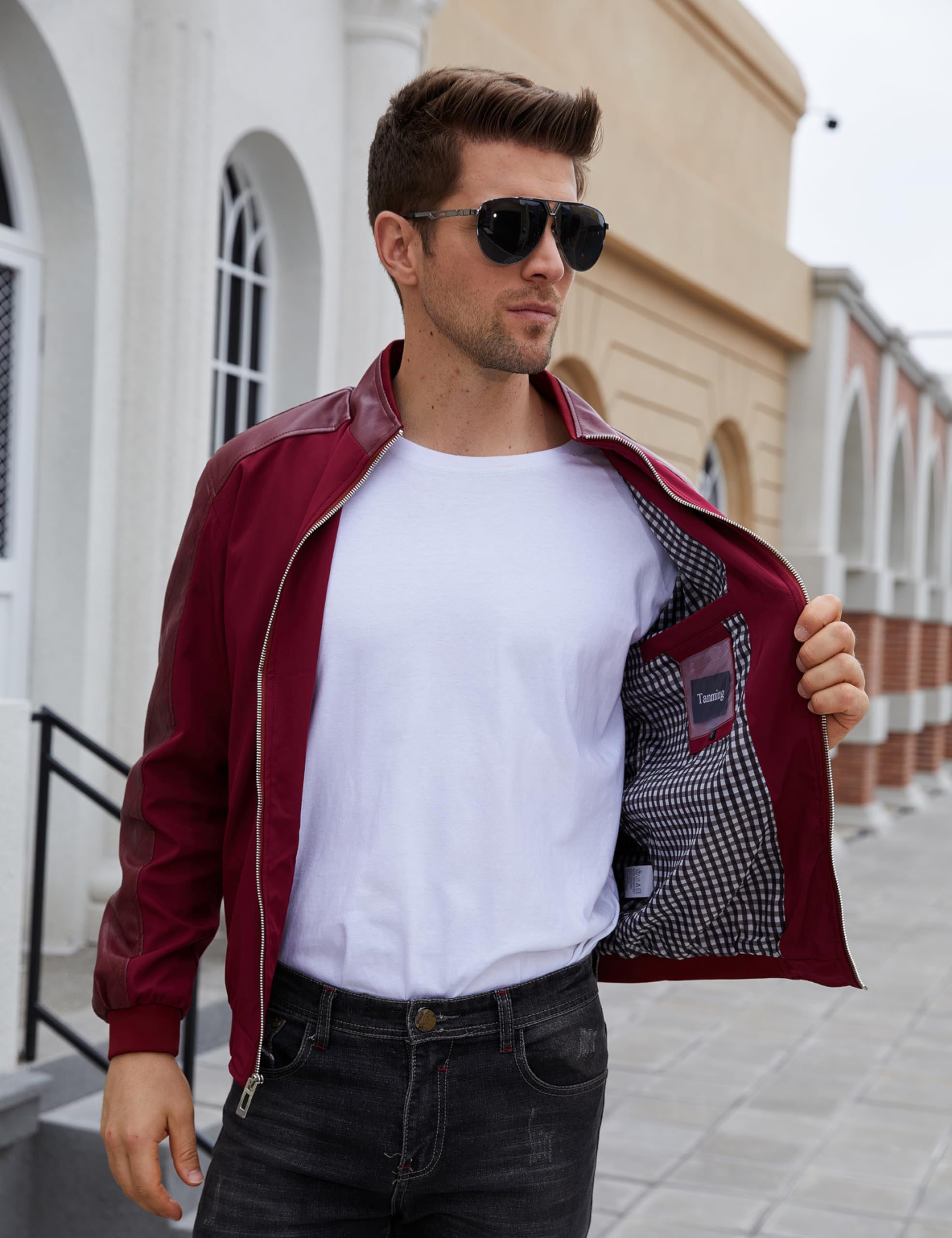 Tanming Men's Casual Slim Fit Lightweight Zip Up Softshell Bomber Jacket (Small, Red)