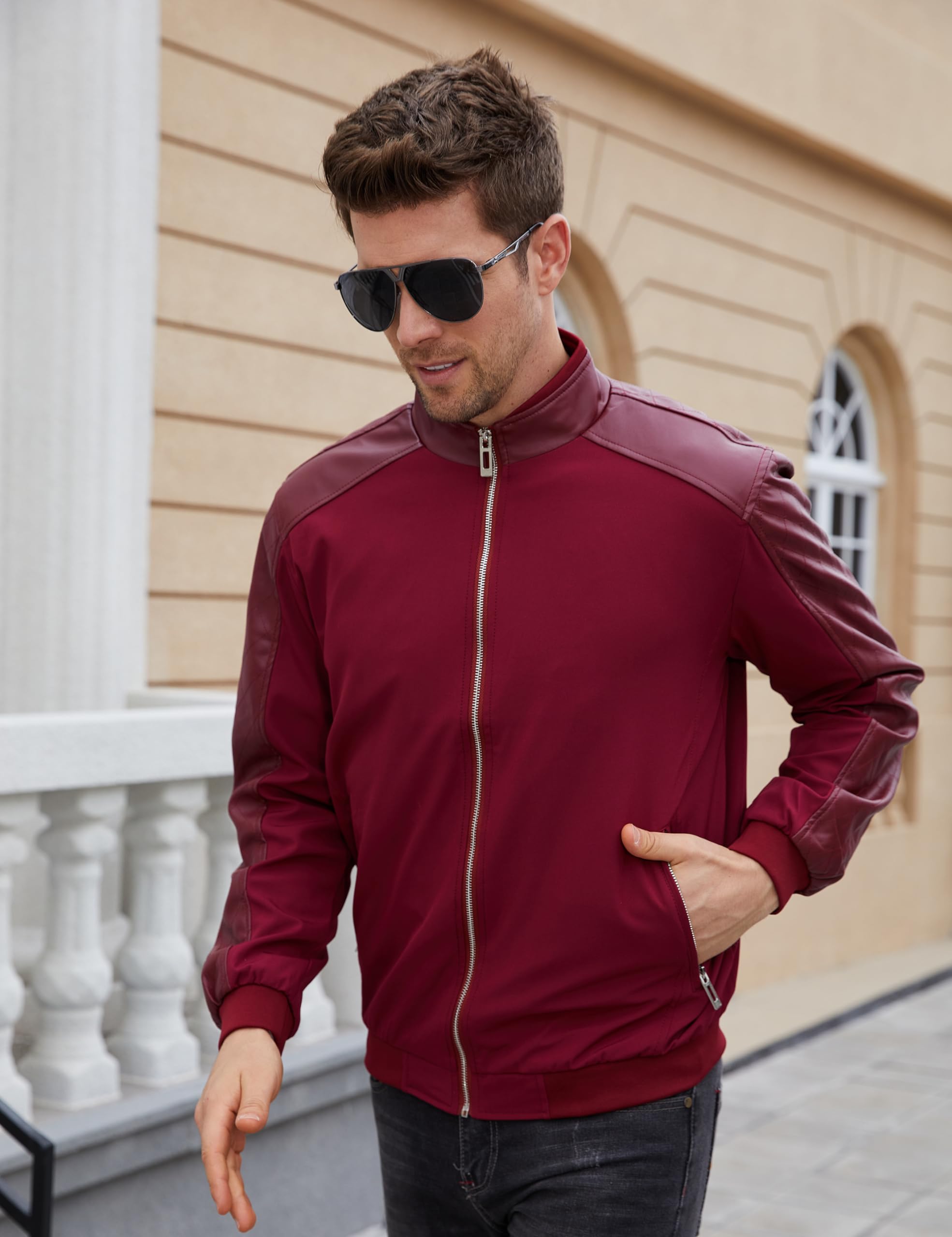 Tanming Men's Casual Slim Fit Lightweight Zip Up Softshell Bomber Jacket (Small, Red)
